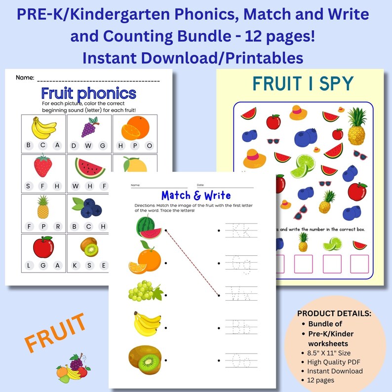 Pre-k/kindergarten Education Bundle, Phonics, Match & Trace Letters ...