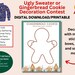 Ugly Sweater and Gingerbread Decorating Template, Digital/instant ...