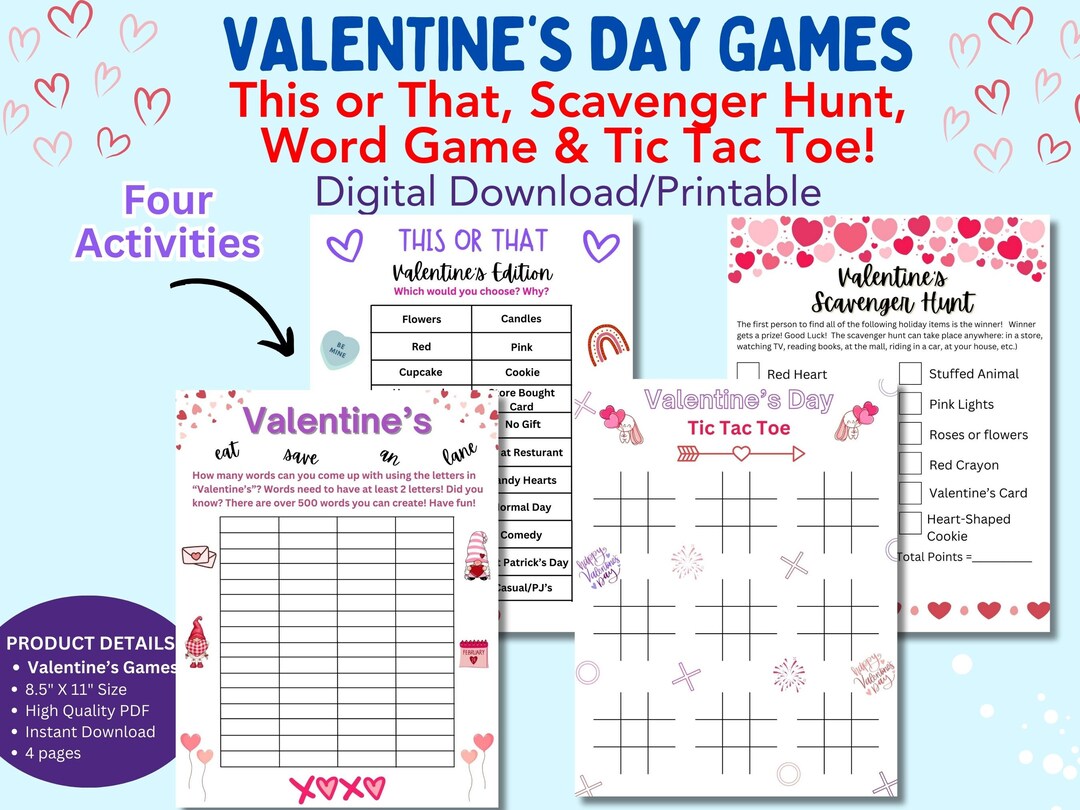 Fun Valentine's Day Activity Bundle- This or That, Word Game, Scavenger ...