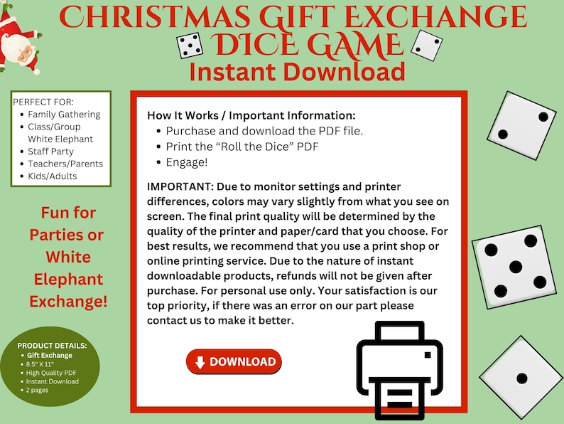 Christmas Gift Exchange Dice Game, White Elephant Exchange, Gift Swap ...