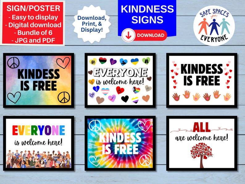 Kindness and Inclusion Signs, Digital Download, Everyone is Welcome ...