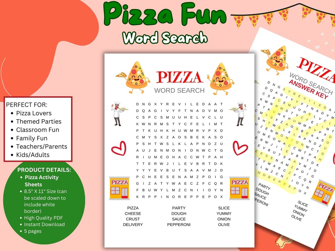 Pizza-themed Fun Activities Bundle: Mad Lib, Word Scramble, and Word ...