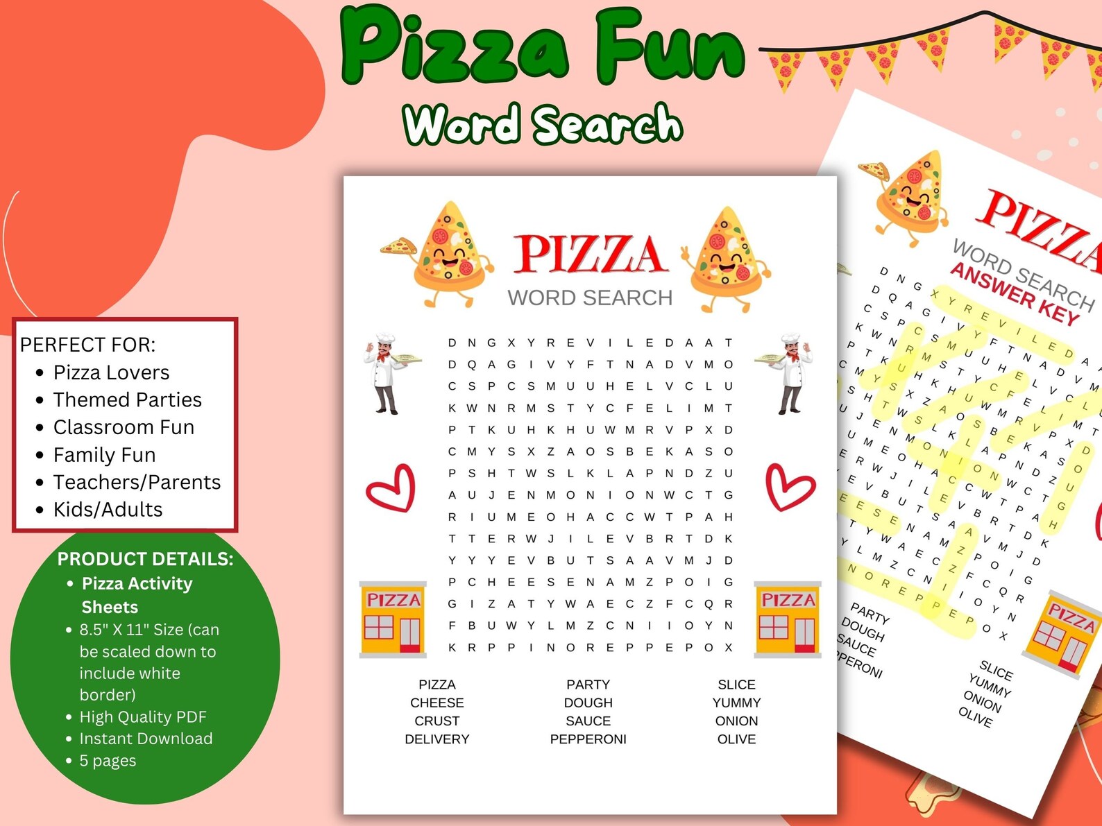 Pizza-themed Fun Activities Bundle: Mad Lib, Word Scramble, and Word ...