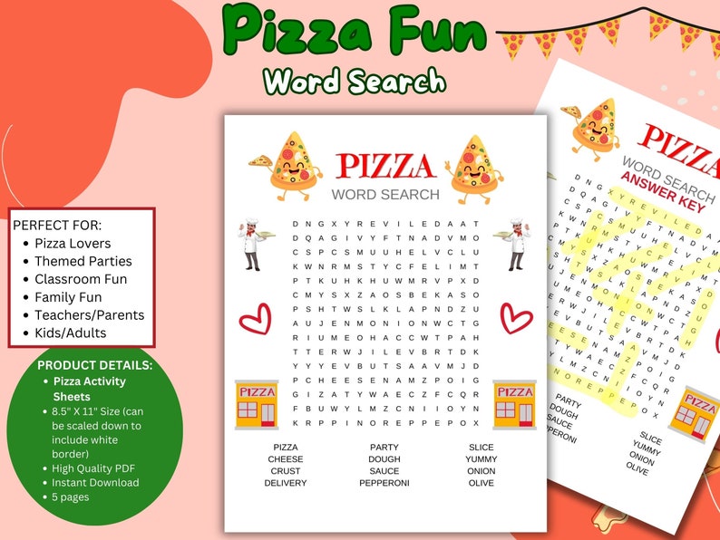 Pizza-themed Fun Activities Bundle: Mad Lib, Word Scramble, and Word ...