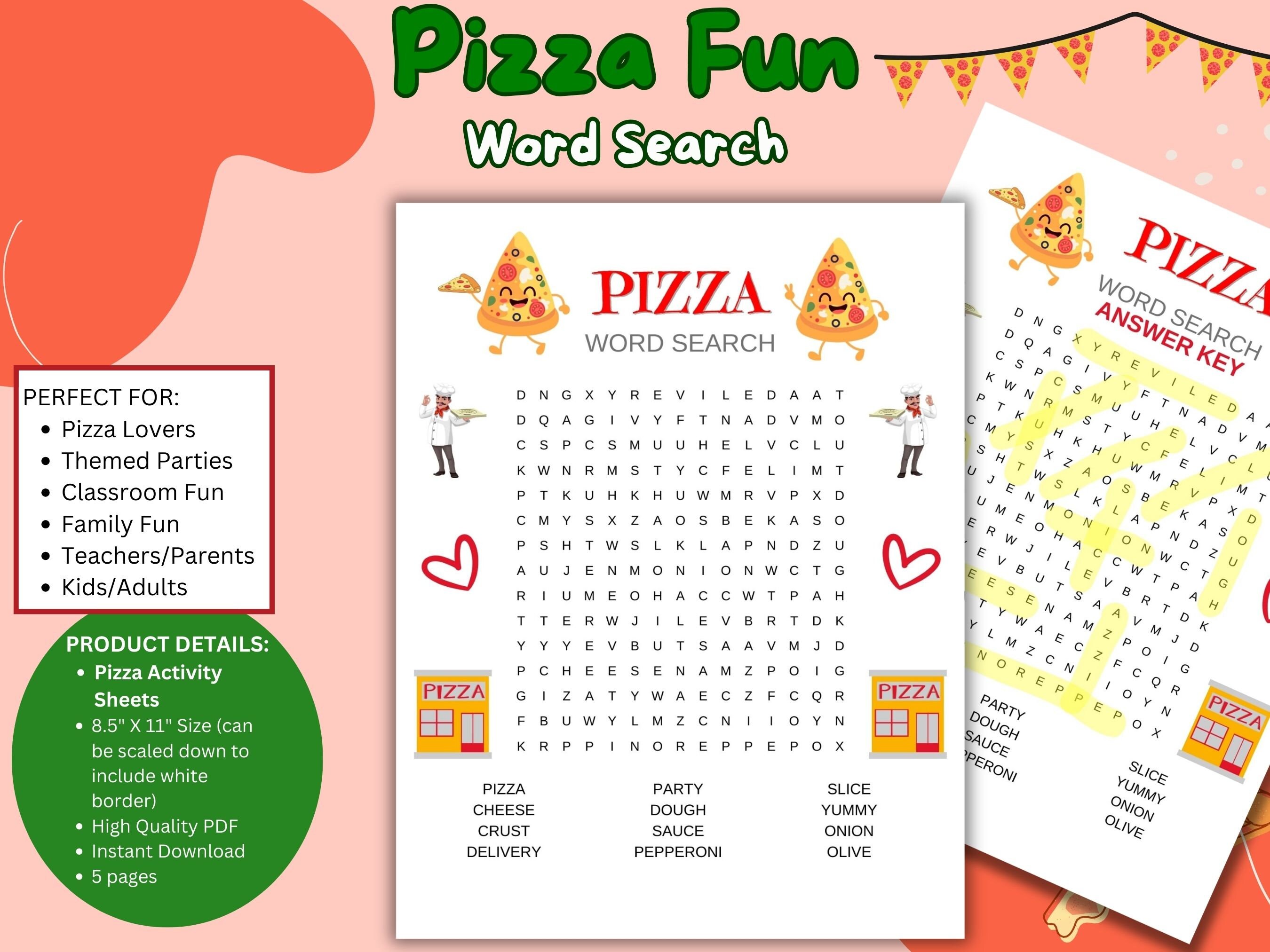 Pizza-themed Fun Activities Bundle: Mad Lib, Word Scramble, and Word ...
