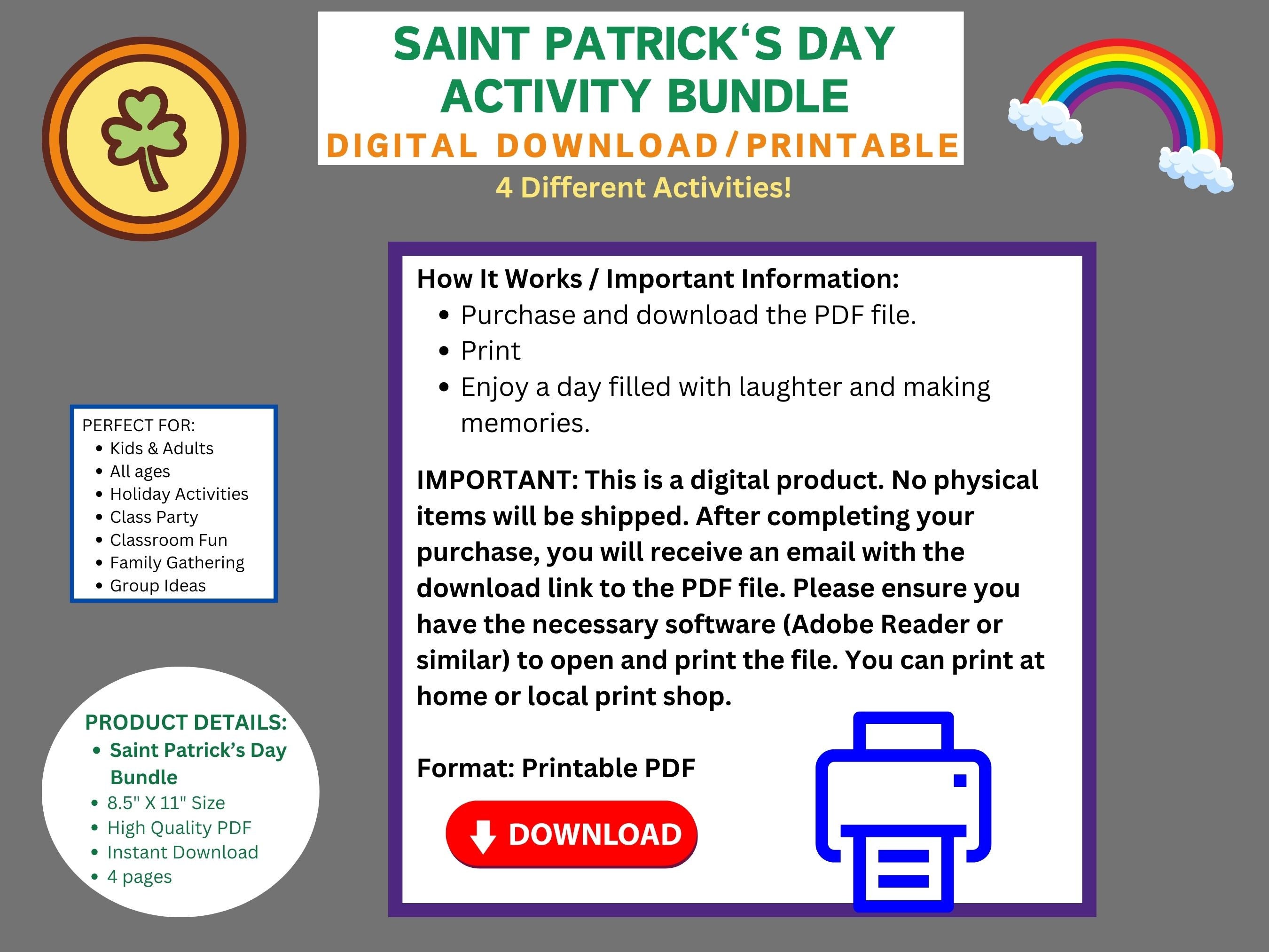 Saint Patrick's Day Digital Fun Pack, Scavenger Hunt, Word Play, This ...