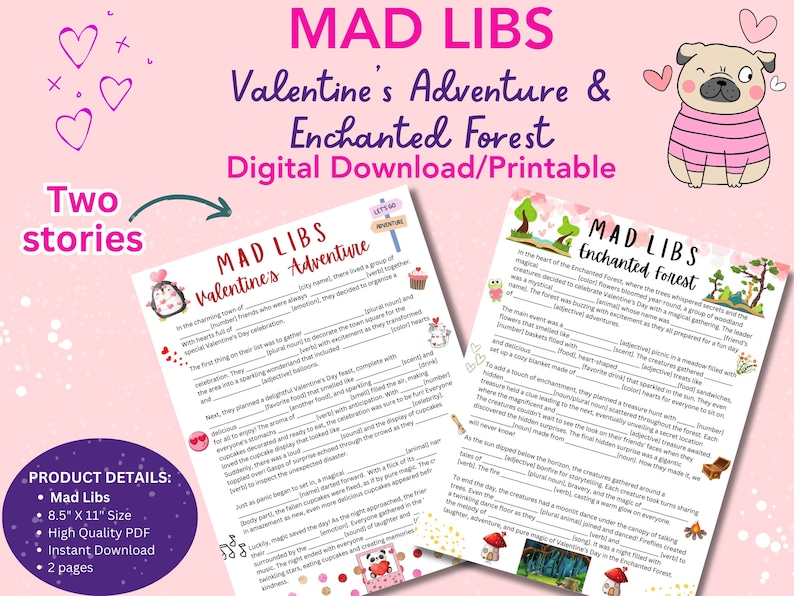 Valentine-themed Mad Libs, Class Activity, Family Party, Group Game ...