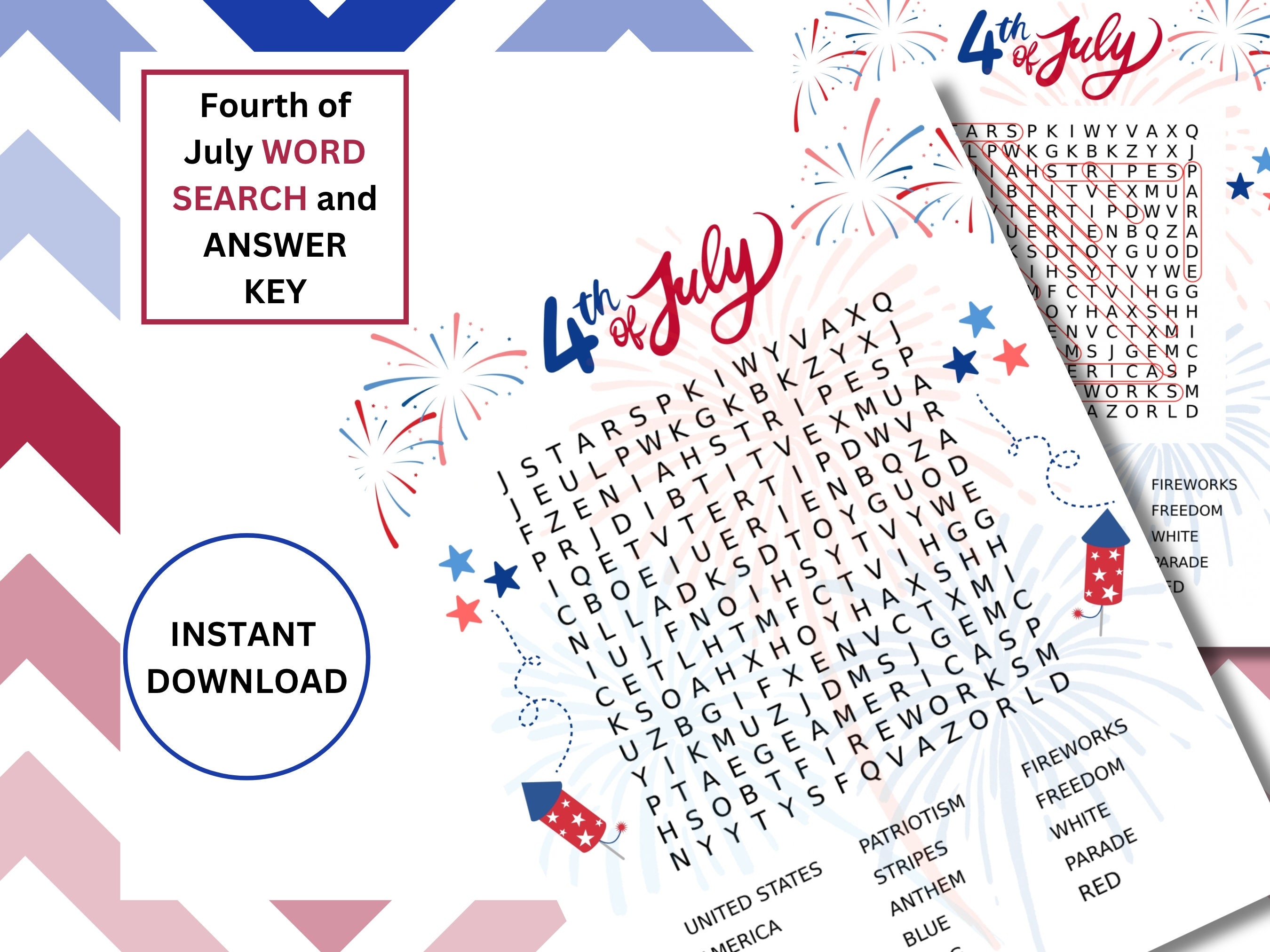Fourth of July Patriotic Word Search Activity PDF, Kids Fun Activity ...