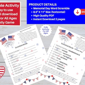 Memorial Day Word Scramble, Family Gathering Puzzle, Activity for All ...