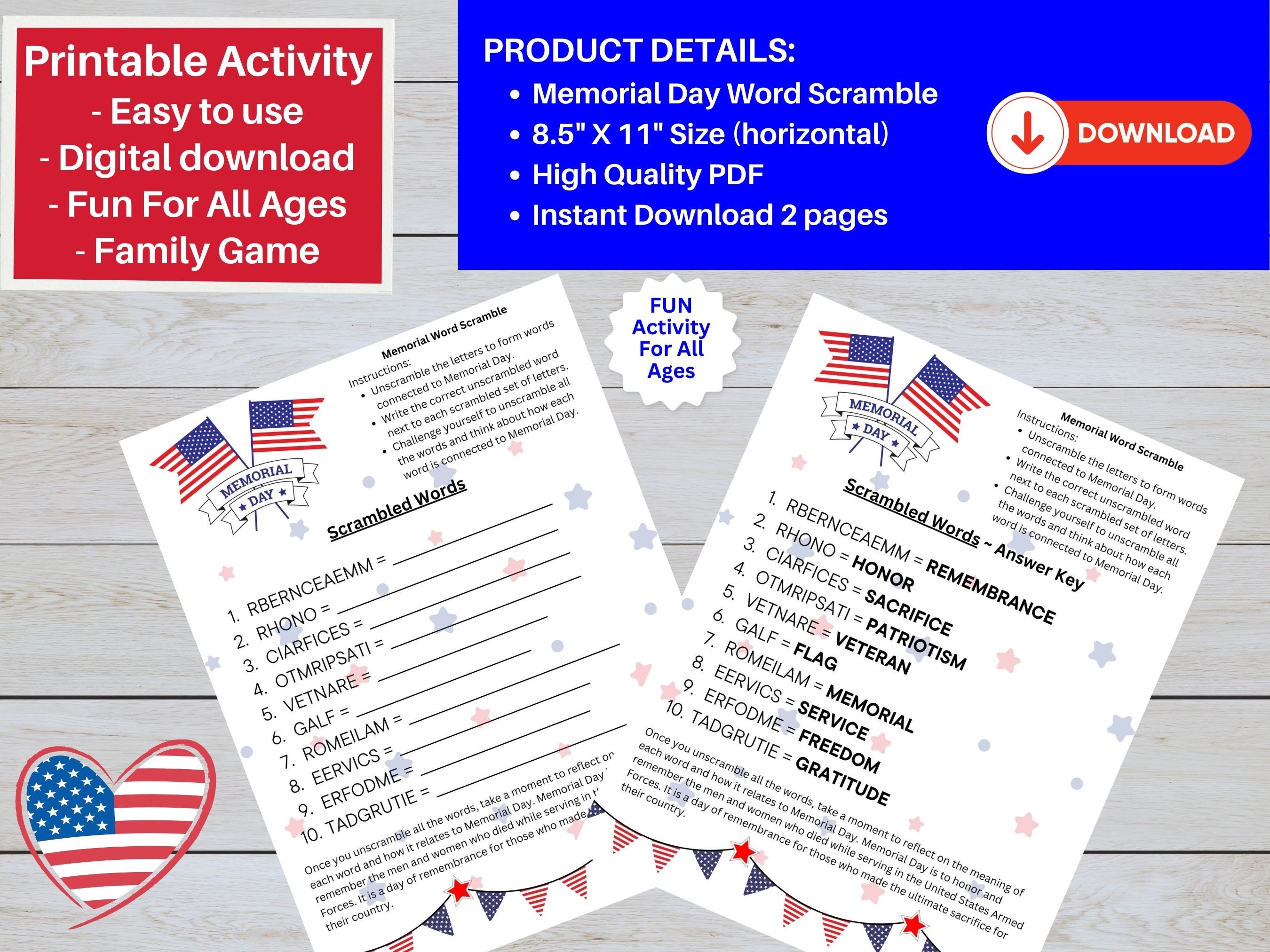 Memorial Day Word Scramble, Family Gathering Puzzle, Activity for All ...