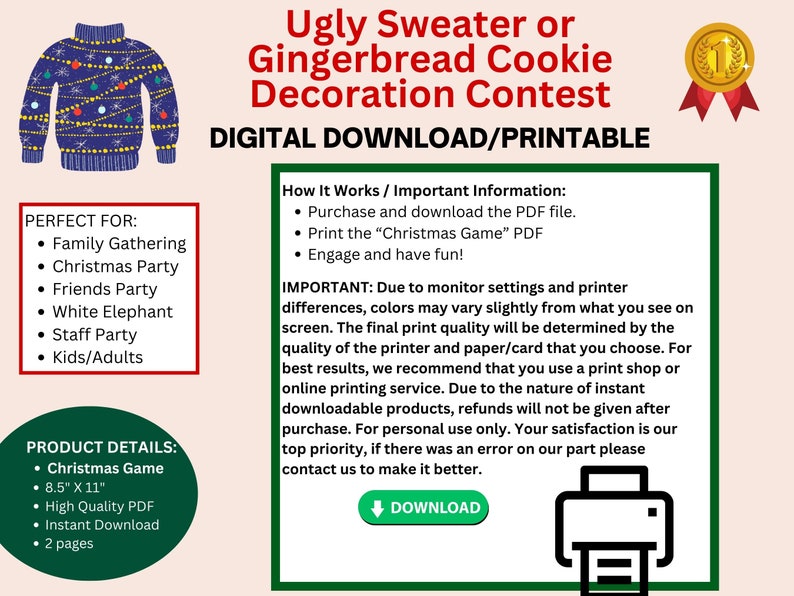 Ugly Sweater and Gingerbread Decorating Template, Digital/instant ...