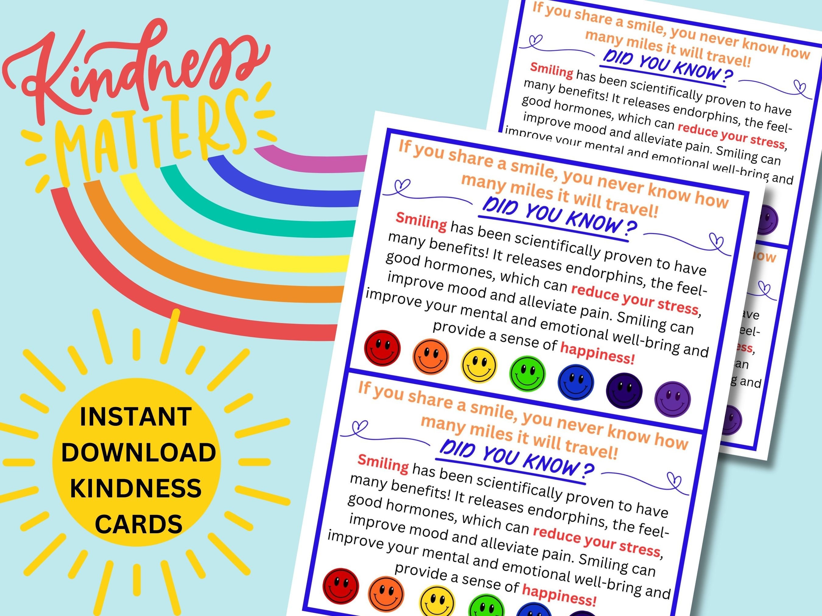 Printable Kindness Cards - Miles Through Smiles, Post Card, Instant ...