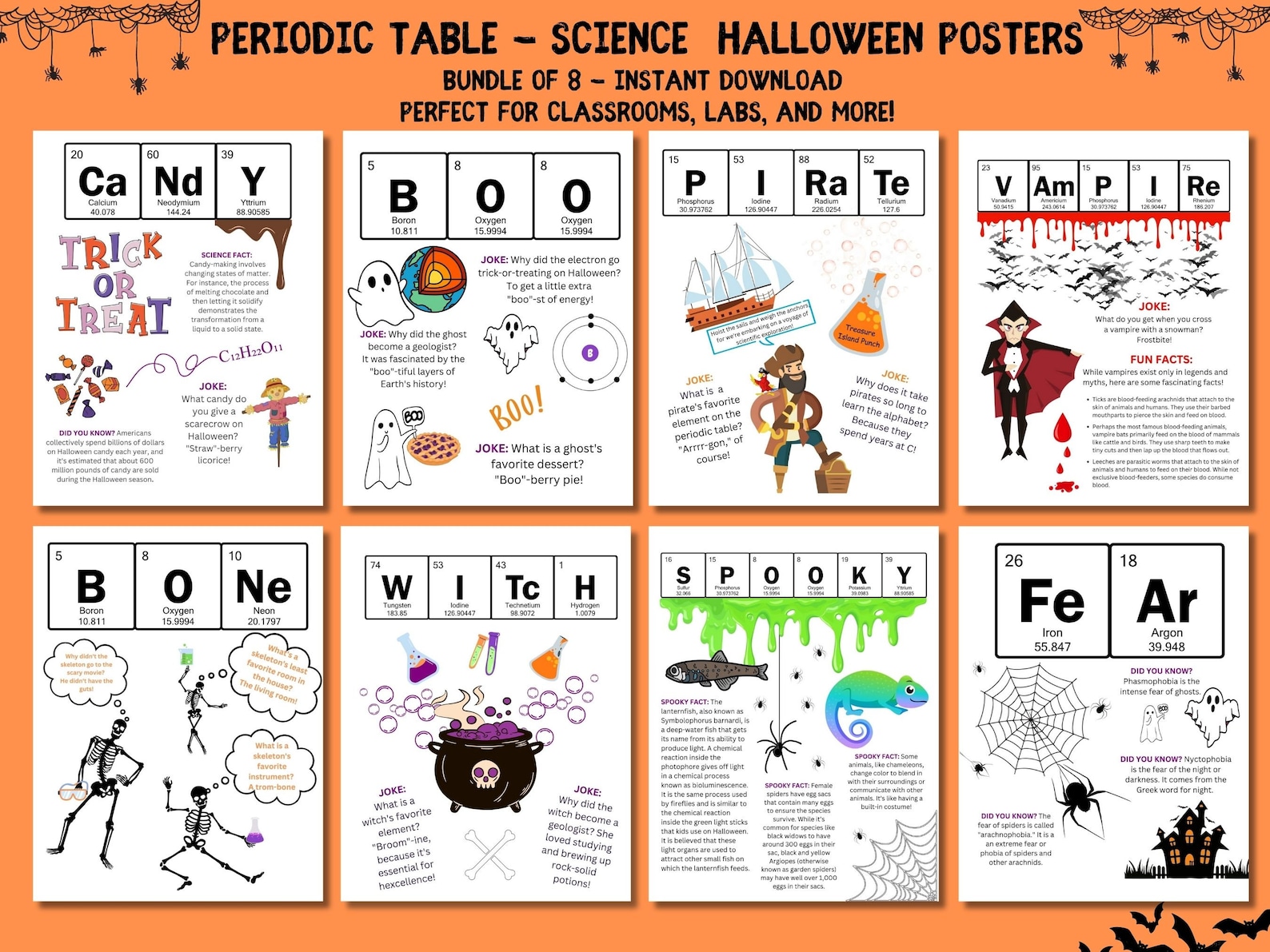 Periodic Table Halloween Science Posters, Halloween Decor, Classroom ...