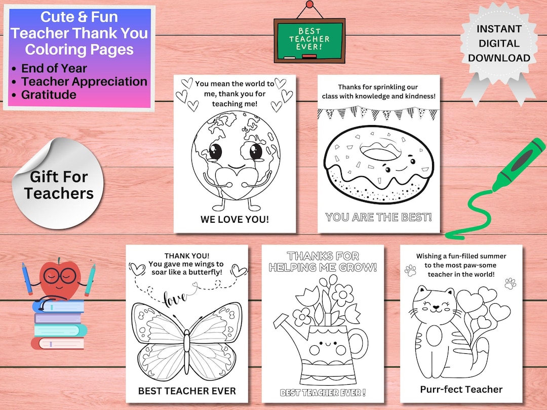 Teacher Thank You Coloring Pages, End of Year Teacher Gift From Student ...