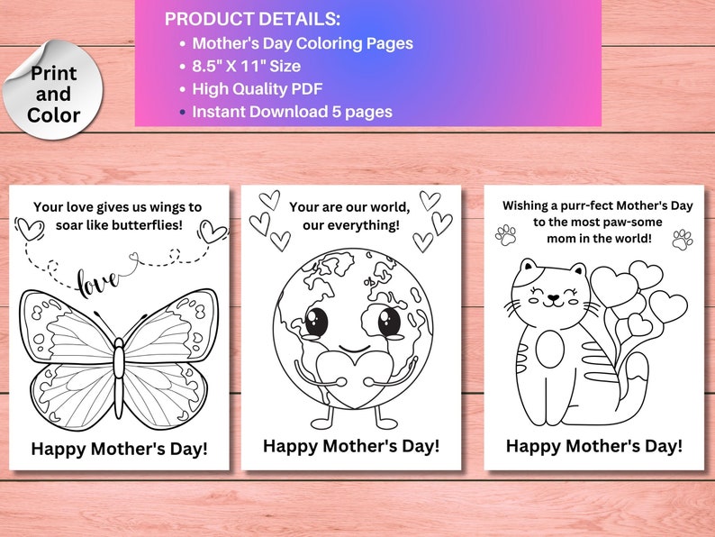Mother's Day Coloring Pages for Kids, Fun Craft Idea, Gift for Mom ...