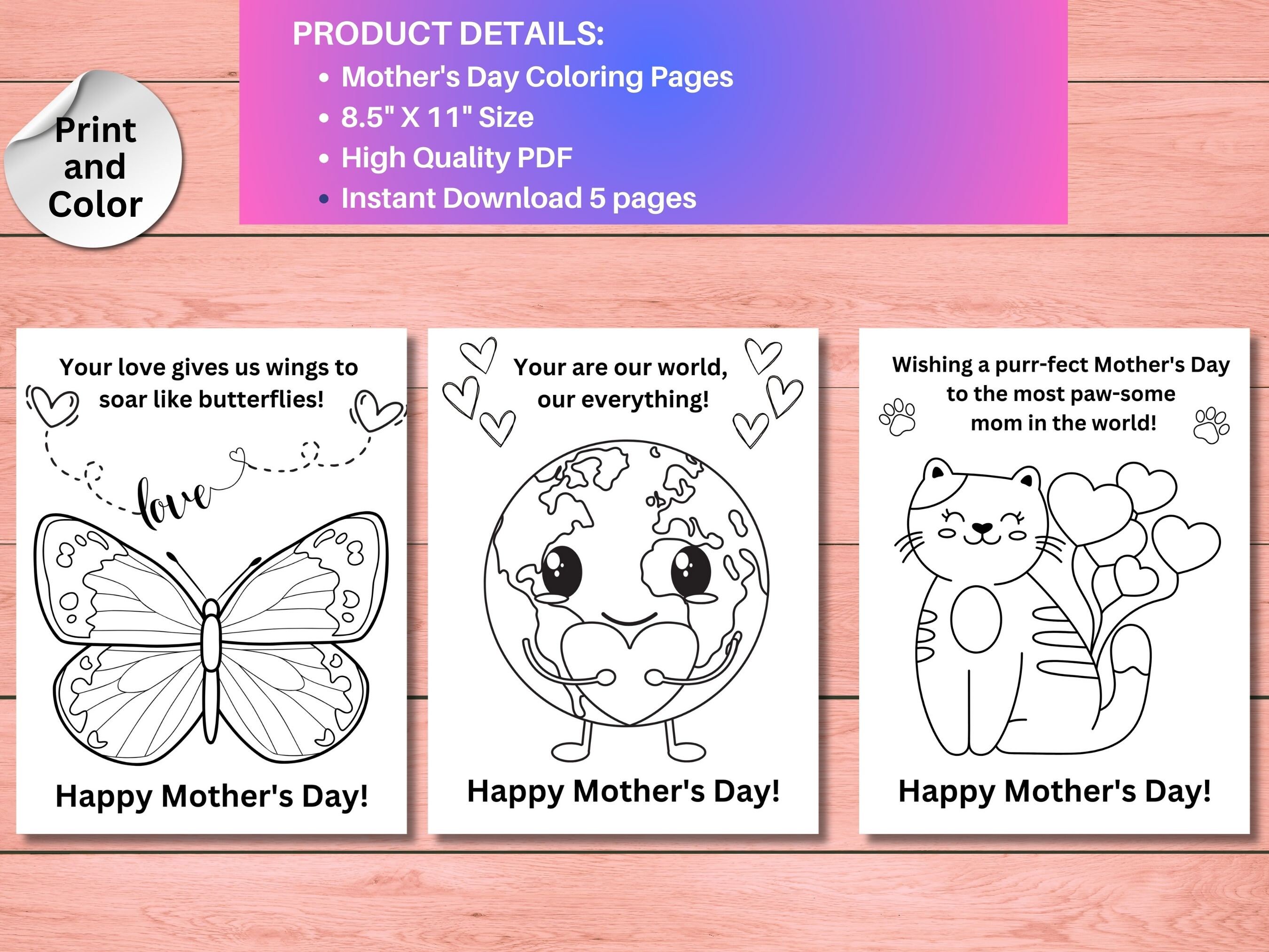 Mother's Day Coloring Pages for Kids, Fun Craft Idea, Gift for Mom ...