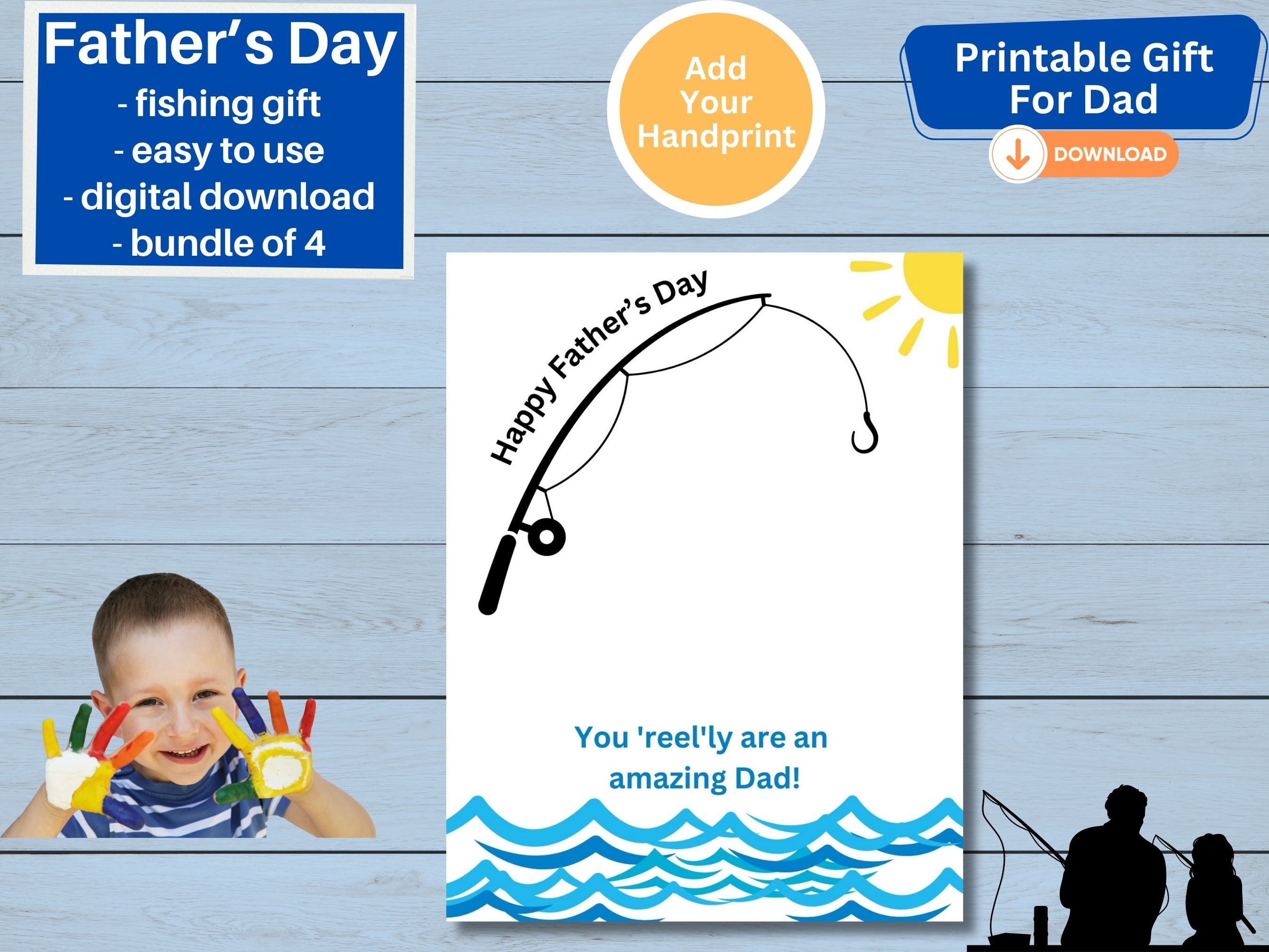 Father's Day Fishing Handprint, Personalized Gift for Dad, Daddy's ...