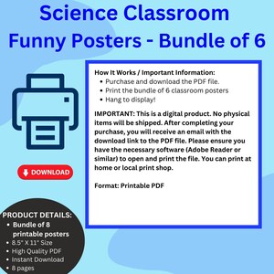 Science Humor Classroom Poster Bundle of 6, Instant Digital Download ...