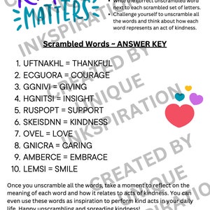 Kindness Word Scramble Puzzle - Printable/instant Download, Fun for ...