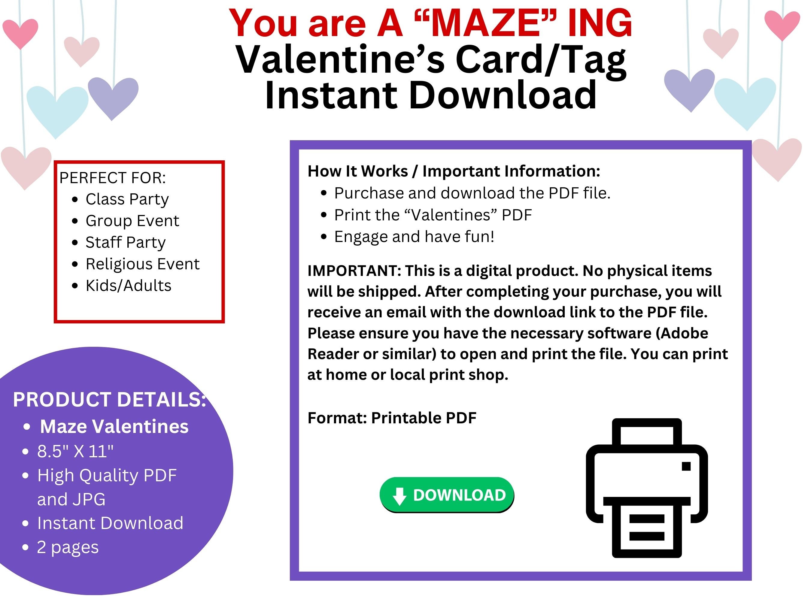 You Are A"maze"ing Printable Valentine's, Classroom Valentine's ...