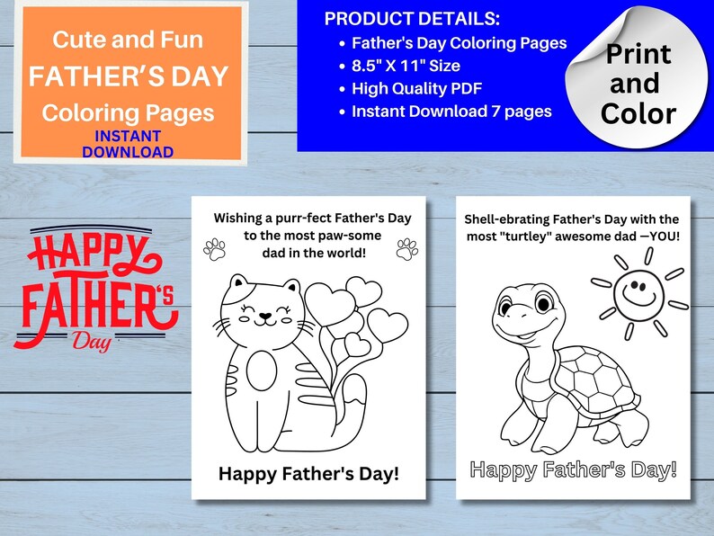 Father's Day Coloring Pages for Kids, Fun Craft Idea, Gift for Dad ...
