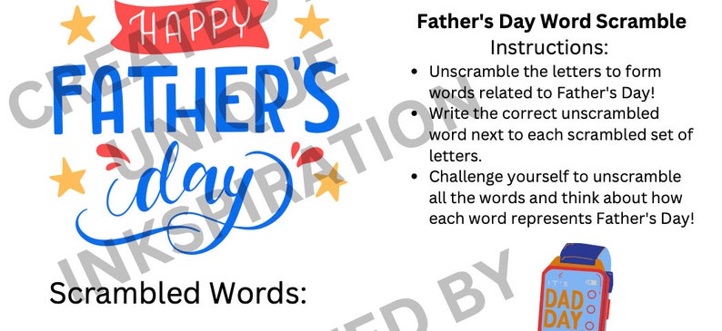 Father's Day Word Scramble Puzzle - Instant Download/printable, Fun ...