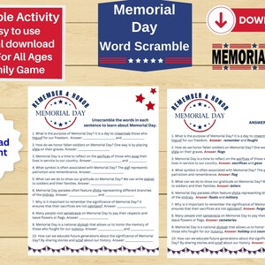 Memorial Day Informational Word Scramble, Family/class/kid Activity ...