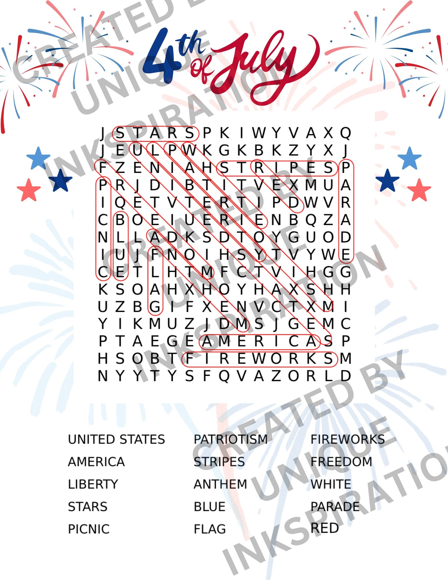 Fourth of July Patriotic Word Search Activity PDF, Kids Fun Activity ...