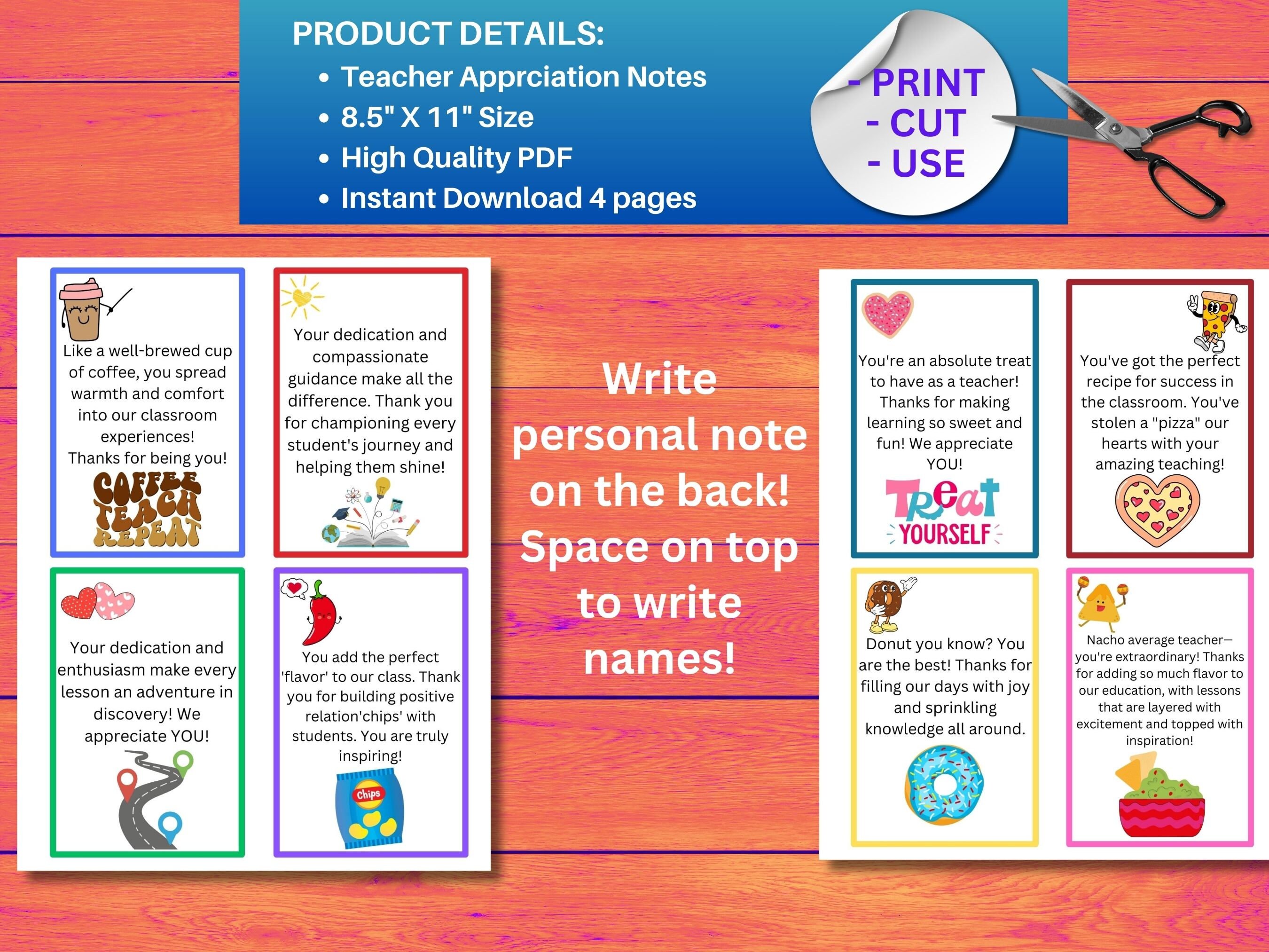 Teacher, Educator & Staff Appreciation Notes, Thank You Cards, School ...