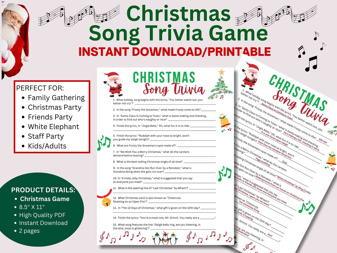 Christmas Song Trivia, Holiday Party, Family Entertainment, Office ...
