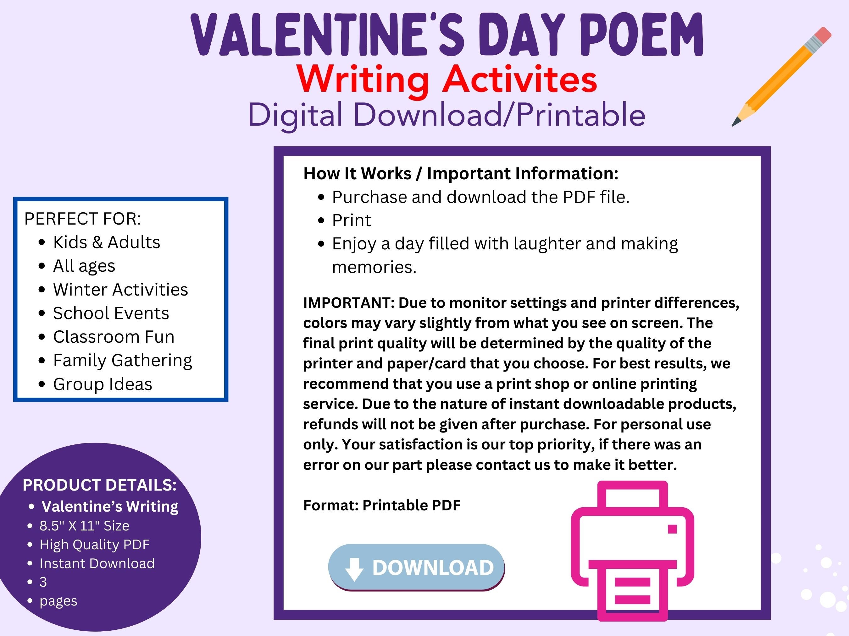Valentine's Writing Pack: Acrostic Poem, Hearts of Love, & Expressive ...
