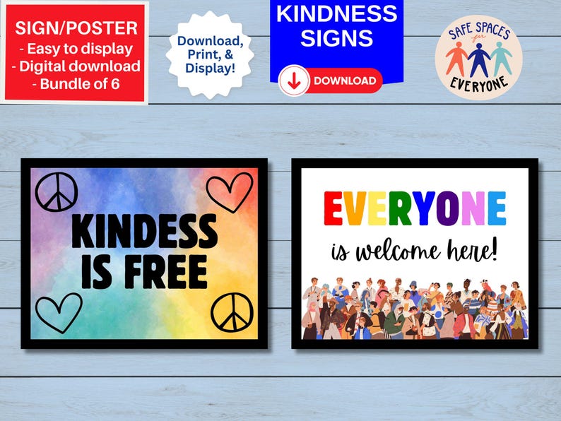 Kindness and Inclusion Signs, Digital Download, Everyone is Welcome ...