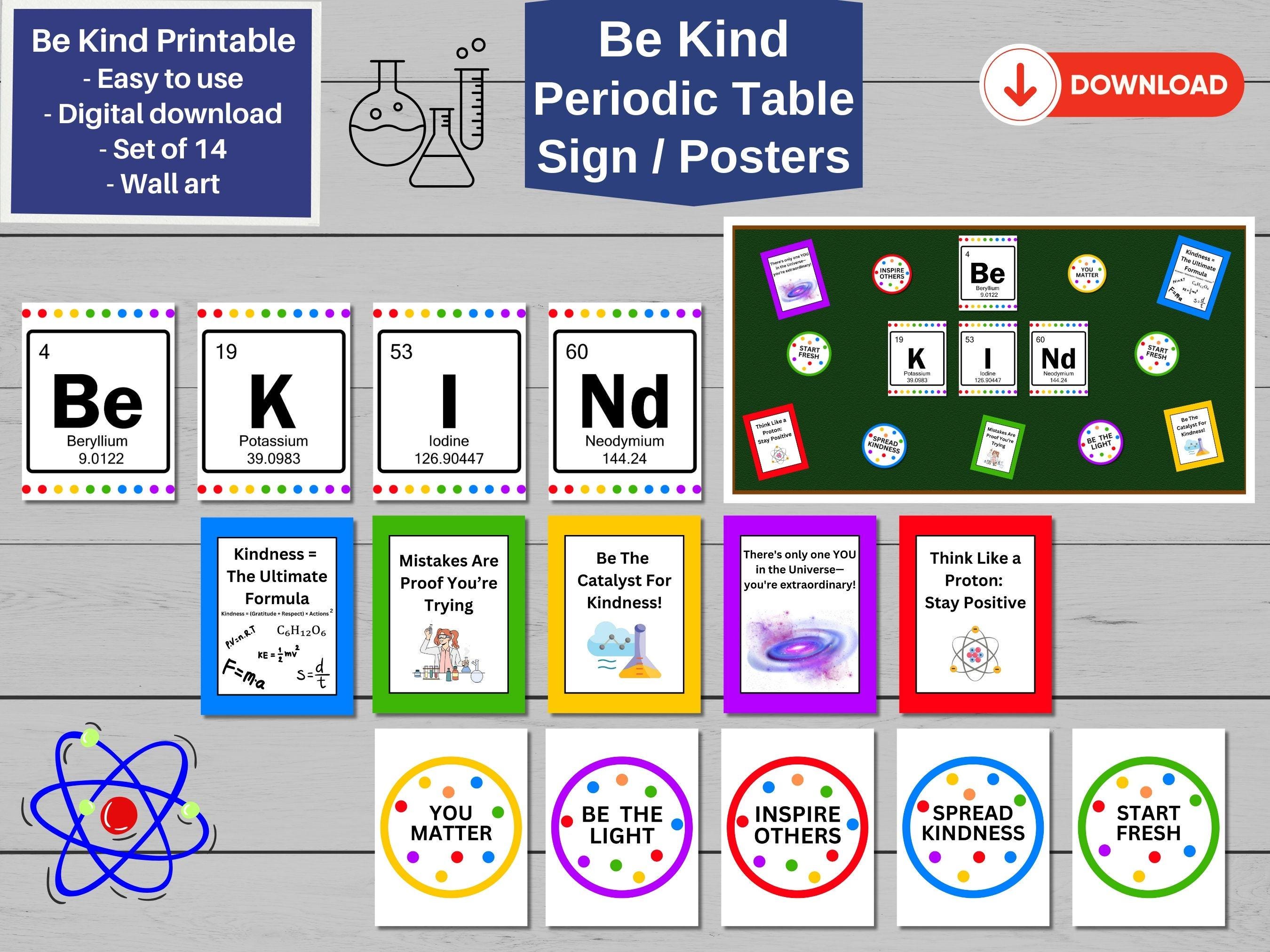 Be Kind Periodic Table Printable, Science-themed Kindness Posters ...