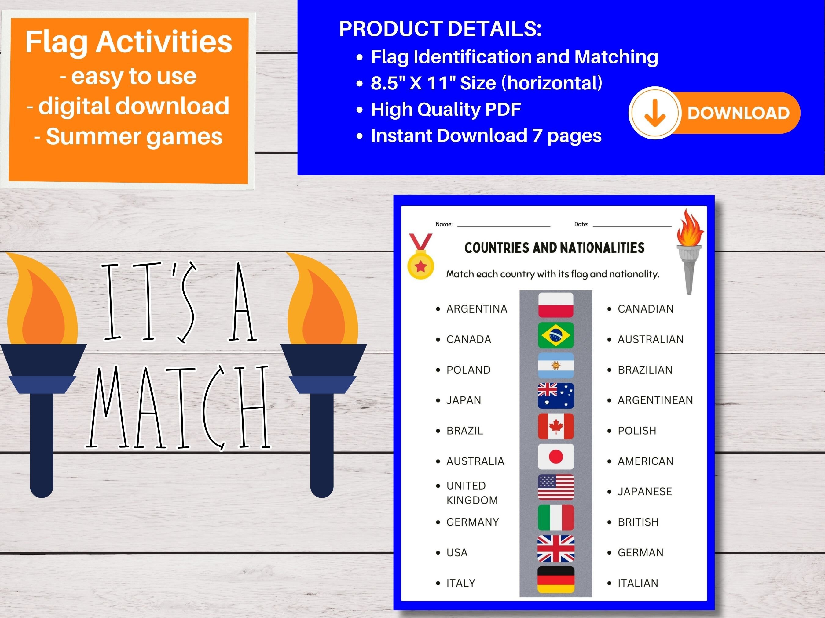 Flag Identification Activity Bundle, Summer Games 2024, Word Scramble ...