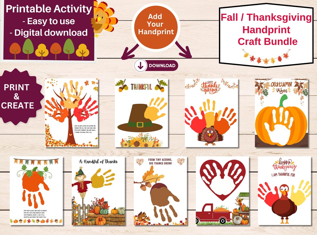 Thanksgiving/fall Handprint Art Project, Handprint Craft, Printable ...