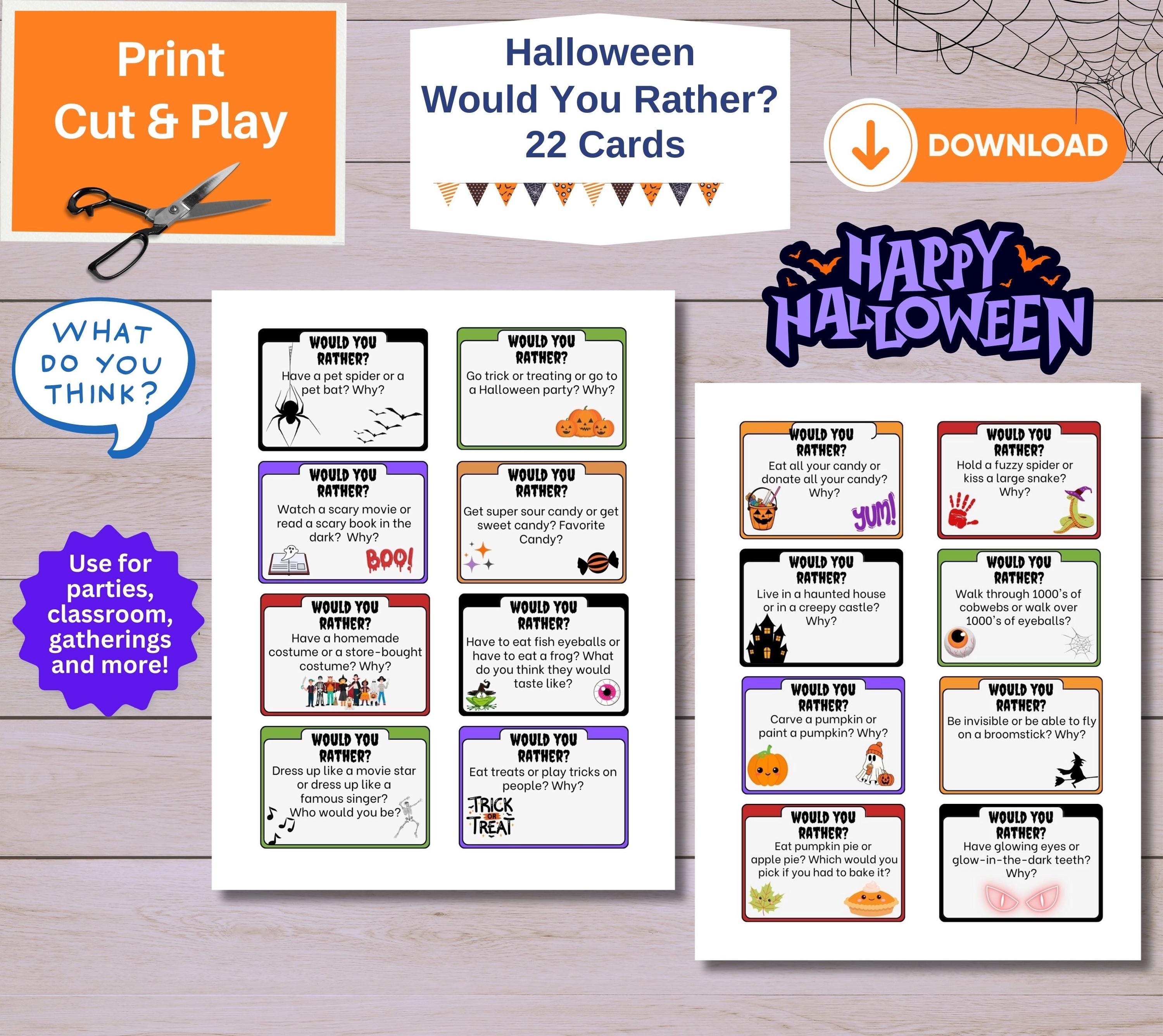 Halloween "would You Rather?" Printable Cards – Fun Party Game ...