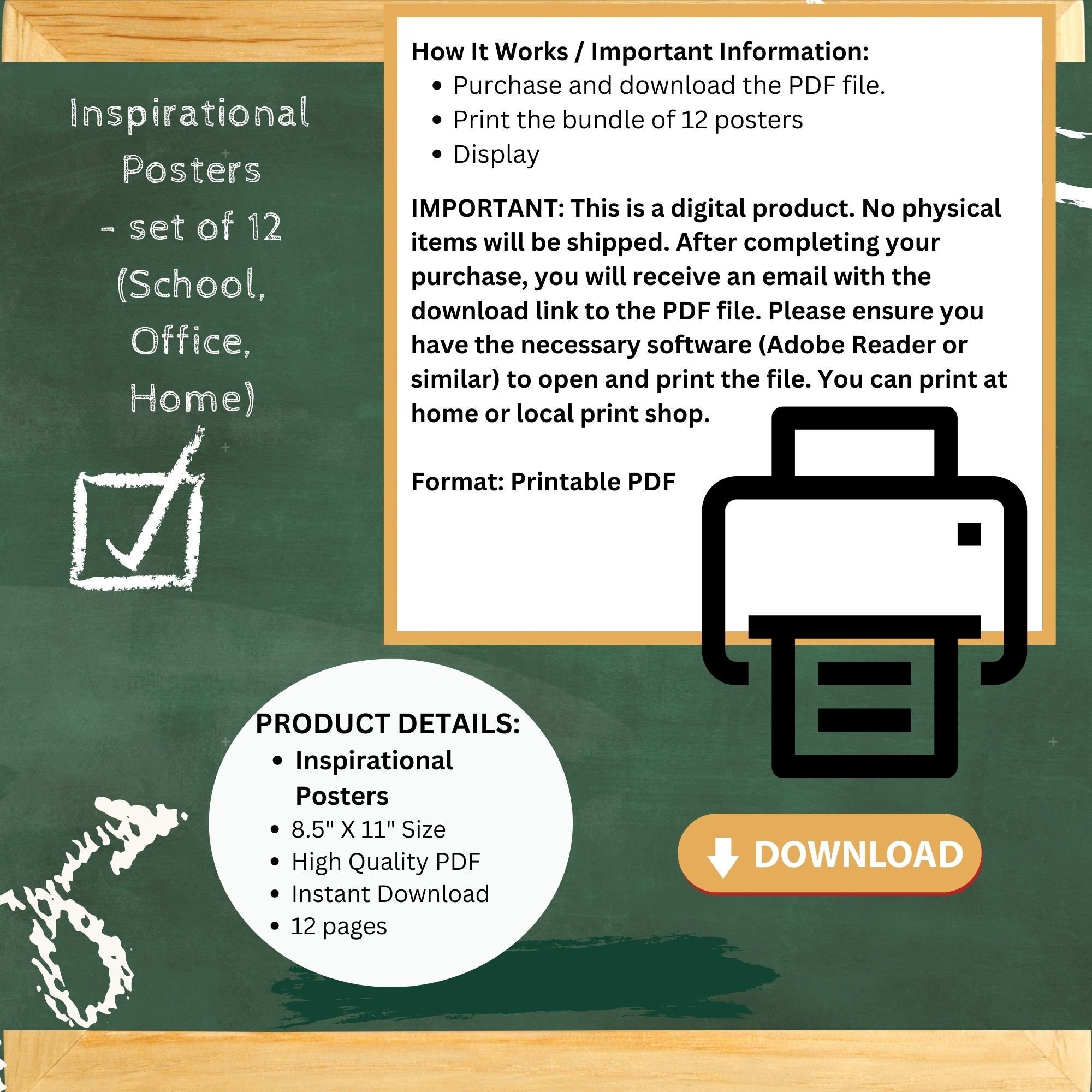 Motivation Posters With Inspirational Quotes, Bundle of 12, Instant ...