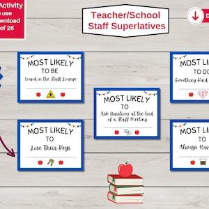Teacher/staff Superlative Awards, School Party, Funny Teacher ...