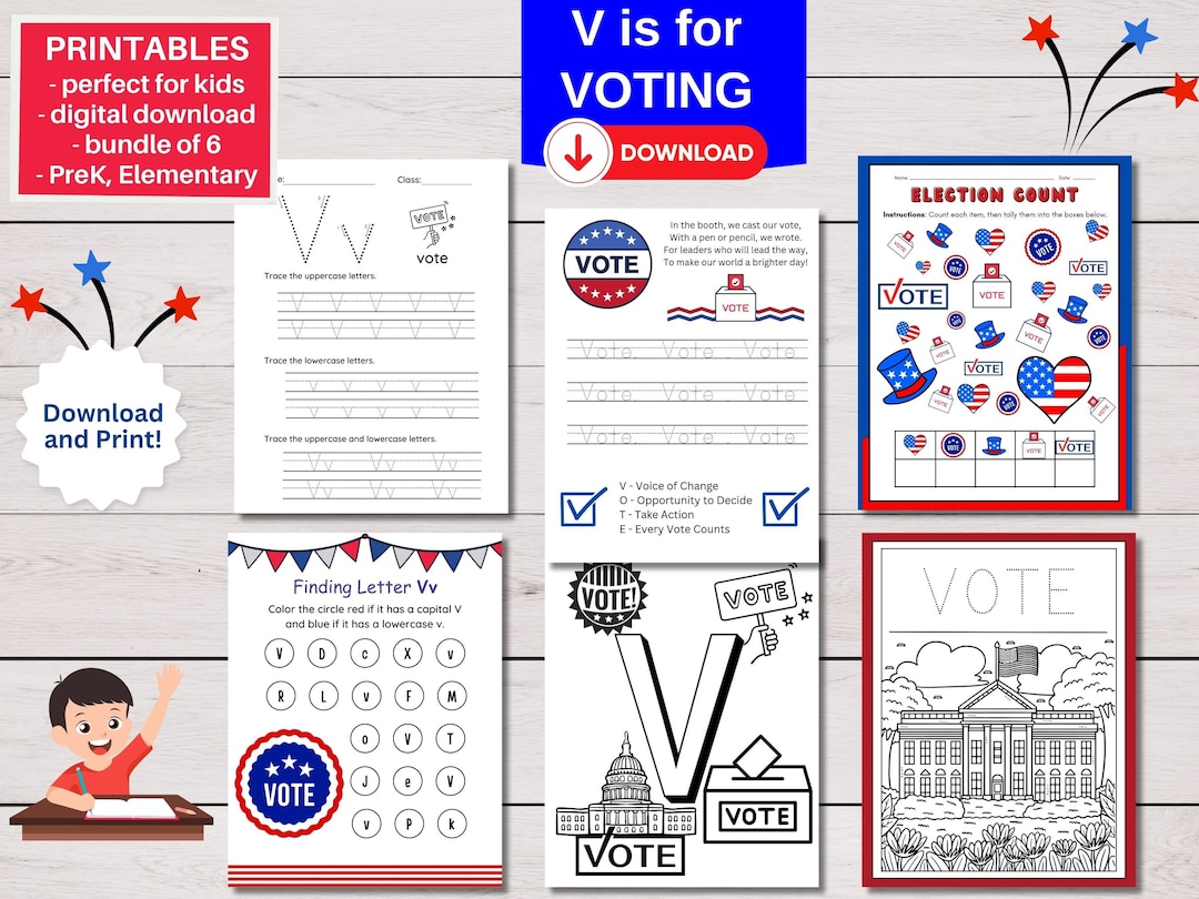Prek, Early Elementary V is for Vote, Counting/tracing Worksheets ...