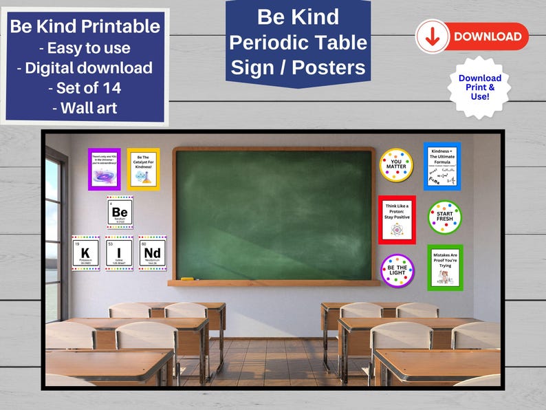 Be Kind Periodic Table Printable, Science-themed Kindness Posters ...