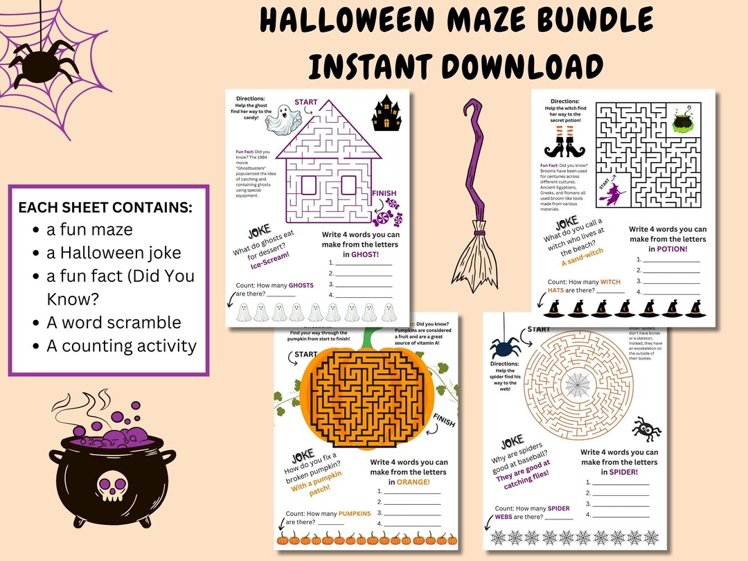Fall Halloween Maze Activities, Perfect for School, Parties, Groups ...