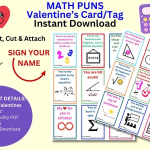 Math Puns: Colorful Valentine's Math Pun Notes, Printable Cards ...