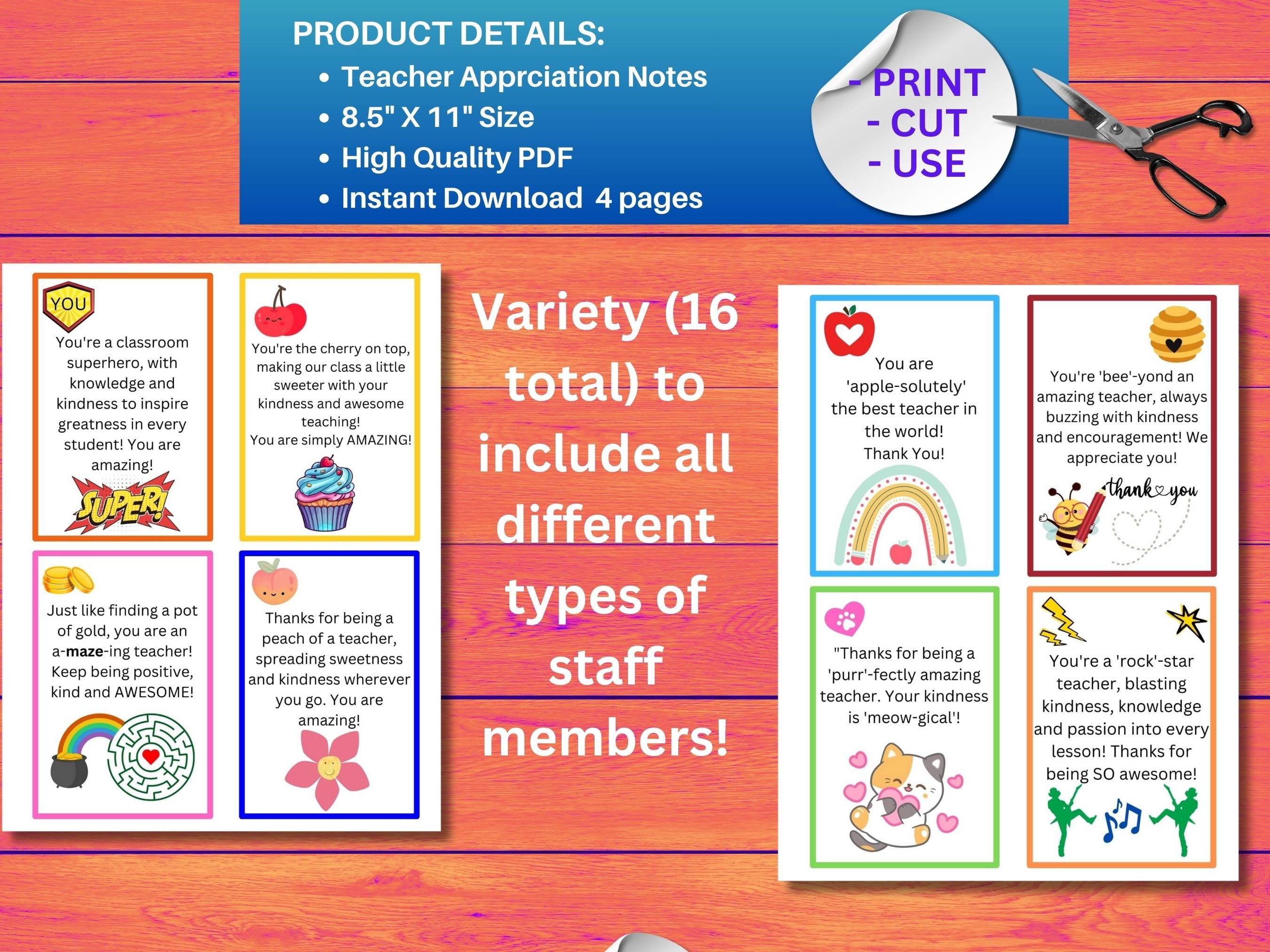 Teacher, Educator & Staff Appreciation Notes, Thank You Cards, School ...