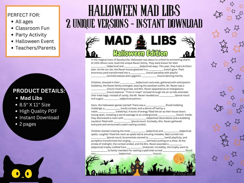 Halloween Mad Libs Bundle - Instant Download, Classroom Activity, Party ...
