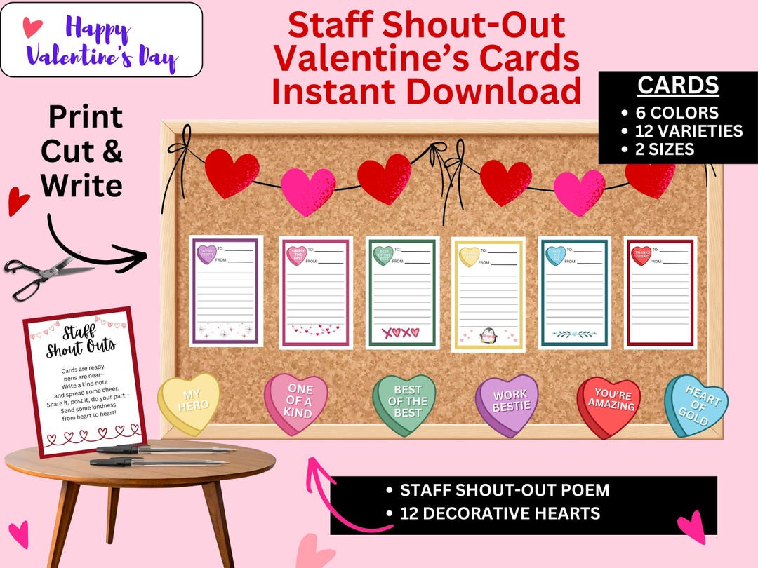 Staff Shout-out Valentine’s Cards, Teacher & Office Appreciation ...