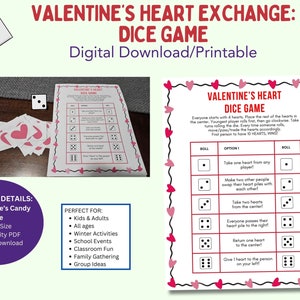 Valentine's Dice Game, Heart Exchange Game, School & Family Activity ...