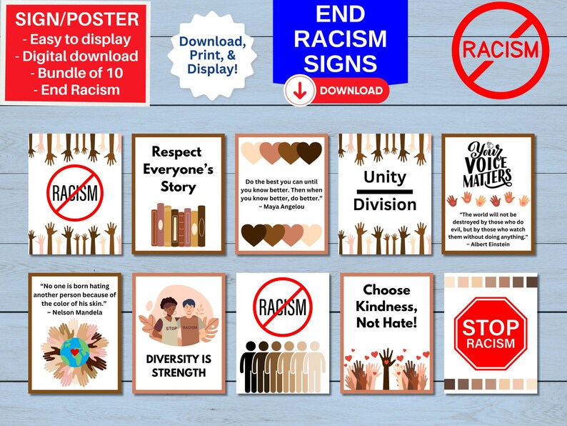 End Racism Printable Signs, Diversity & Inclusion Wall Art, Be Kind ...