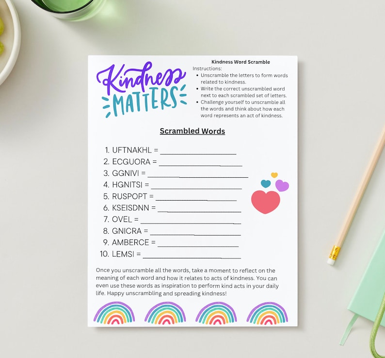 Kindness Word Scramble Puzzle - Printable/instant Download, Fun for ...