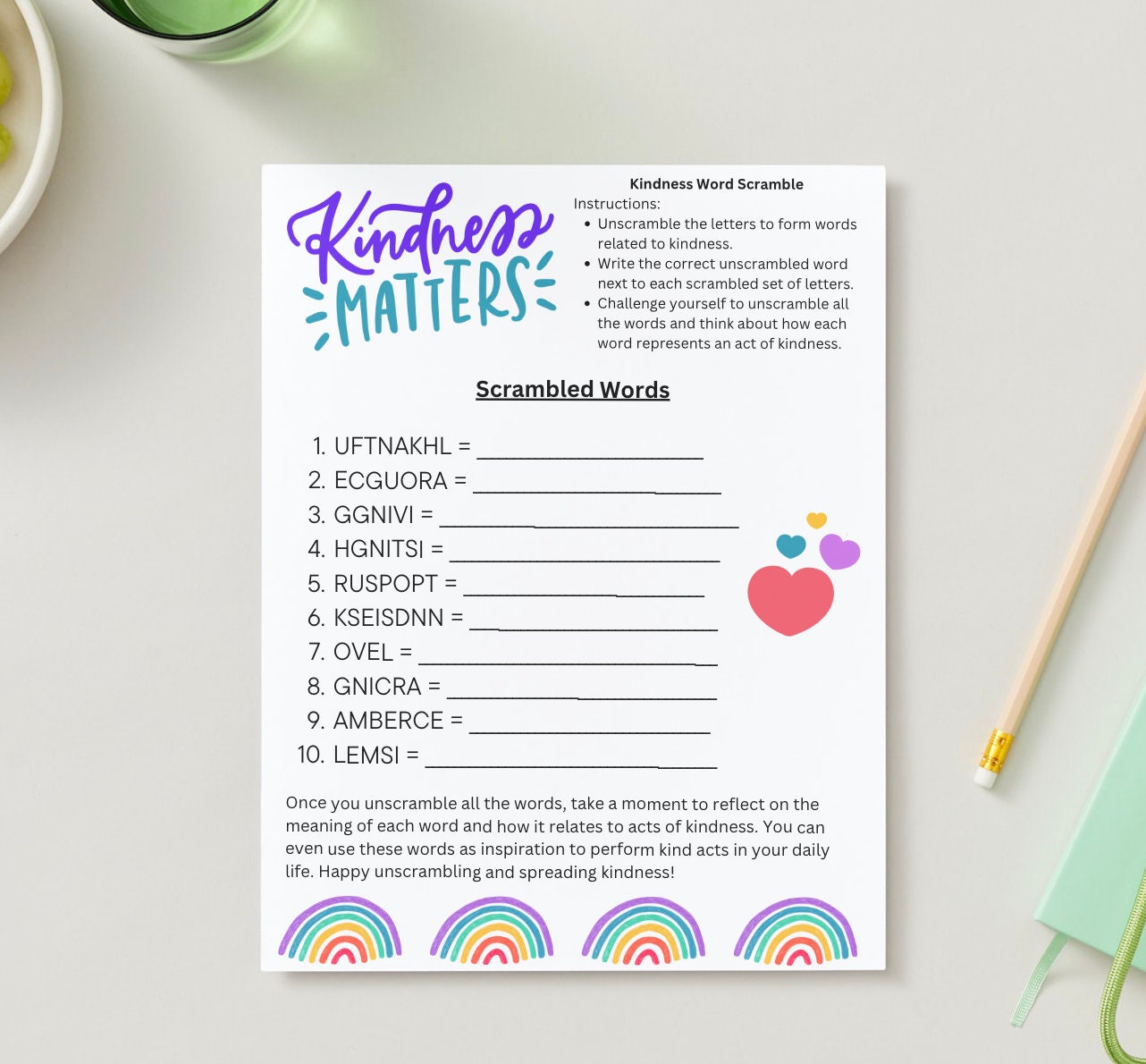 Kindness Word Scramble Puzzle - Printable/instant Download, Fun for ...