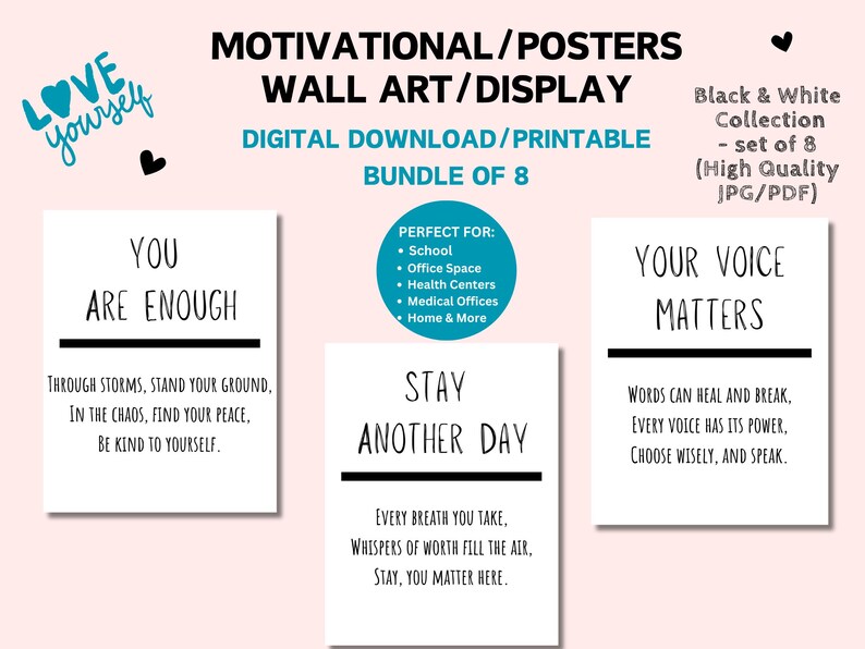 Haiku Motivational Wall Art/prints, Set of 8, Positive Mindset, Daily ...